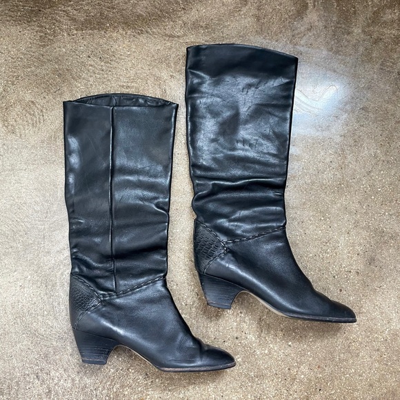 Shoes | Vintage 9s Black Leather Slide On Boots | Poshmark